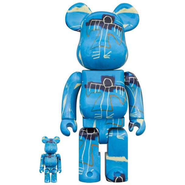 400 % und 100 % Bearbrick-Set – Jean-Michel Basquiat v9 (Blauer Engel)